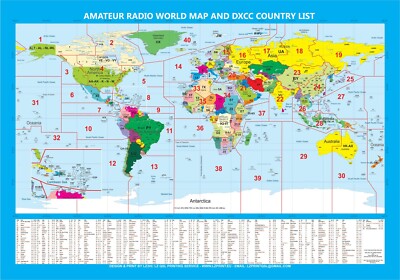 Amateur Radio Word Map DXCC list with size 98 x 68 CM / 38,6" X 26,8 ...