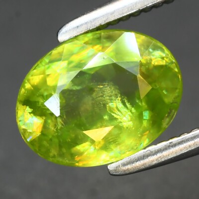 0.95ct 7x5.5mm Oval Natural Yellowish Green Sphene Gemstone, Adamantine ...