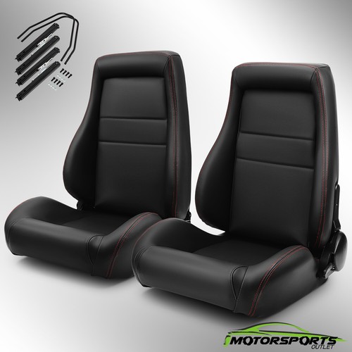1 Pair Universal Black PVC Leather Easy Reclinable OBS Style Seats Car ...