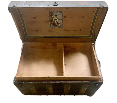 ANTIQUE 1800s STEAMER TRUNK VINTAGE HUMPBACK STAGECOACH CHEST TRAY 18 X ...