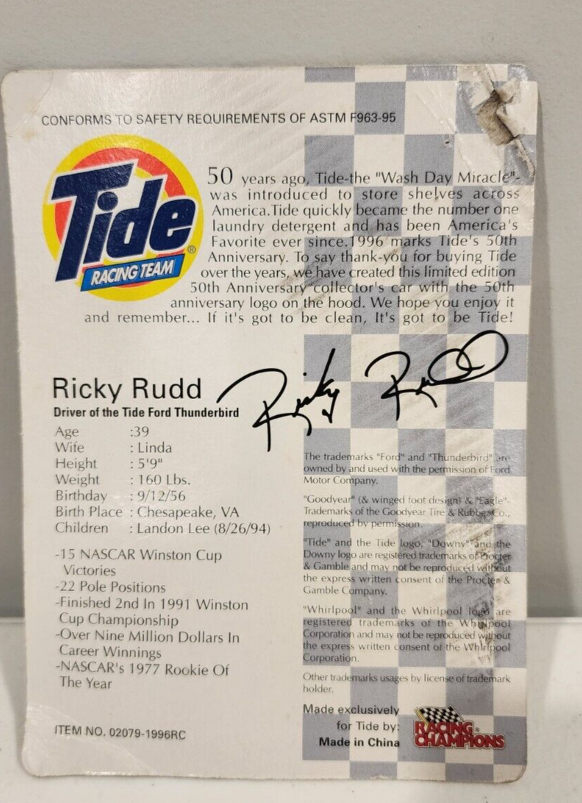NEW 1996 Ricky Rudd #10 Tide Racing Team Diecast Car 1:64 Collectors ...