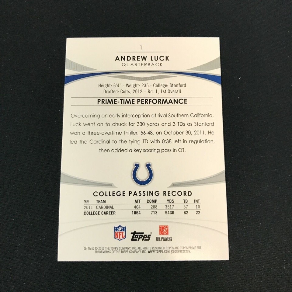 2012 Topps Prime #1 ANDREW LUCK RC Rookie Indianapolis Colts *DC34 | eBay