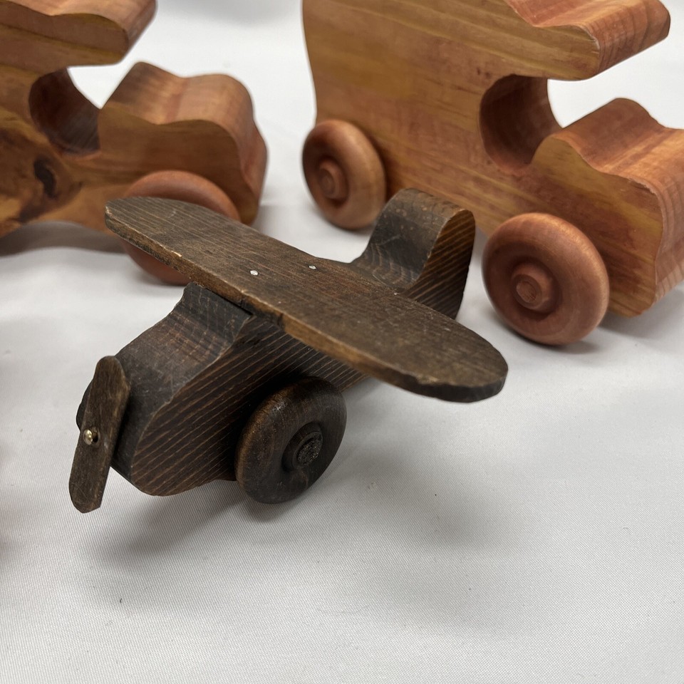 Handmade Wood Toy Cars, Push-Pull Cars, And Airplanes Set Of 4 | eBay