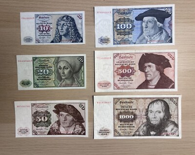 10 20 50 100 500 1000 DM Geldschein Deutsche Mark Banknote Schein 1977 ...