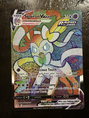 Pokemon TCG Sylveon VMAX Rainbow Secret Rare Full Art 211/203 Evolving ...