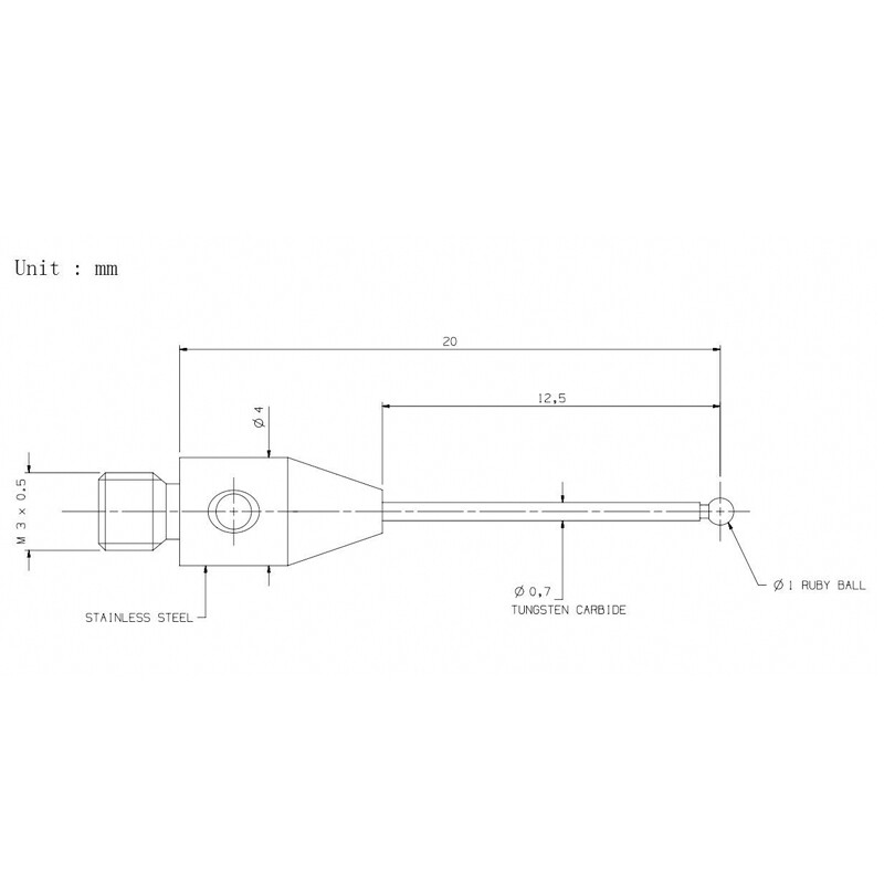 CMM Touch Probe Stylus M3 Thread Styli 1mm Ruby Ball Tip 20mm Length A ...