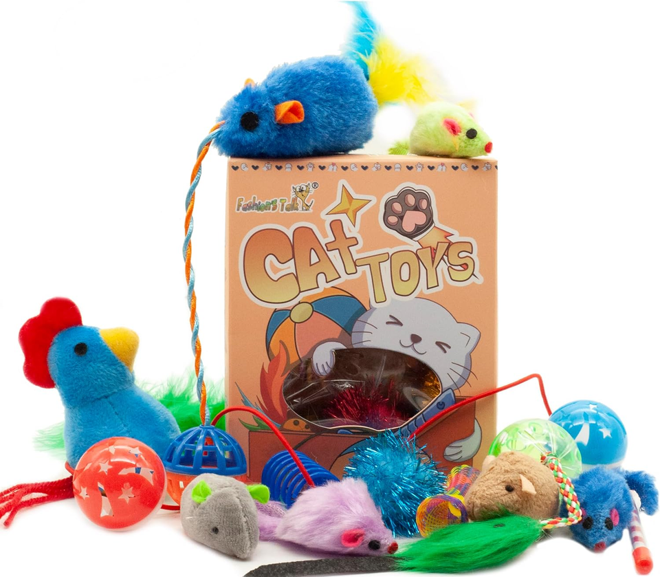 Cat Toys, Kitty Variety Pack for Kitten Cats, 20 Count Plush, Teaser ...
