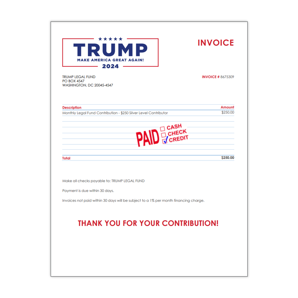 Funny Prank Donald Trump Legal Fund Donation Confirmation - Sent 100% ...