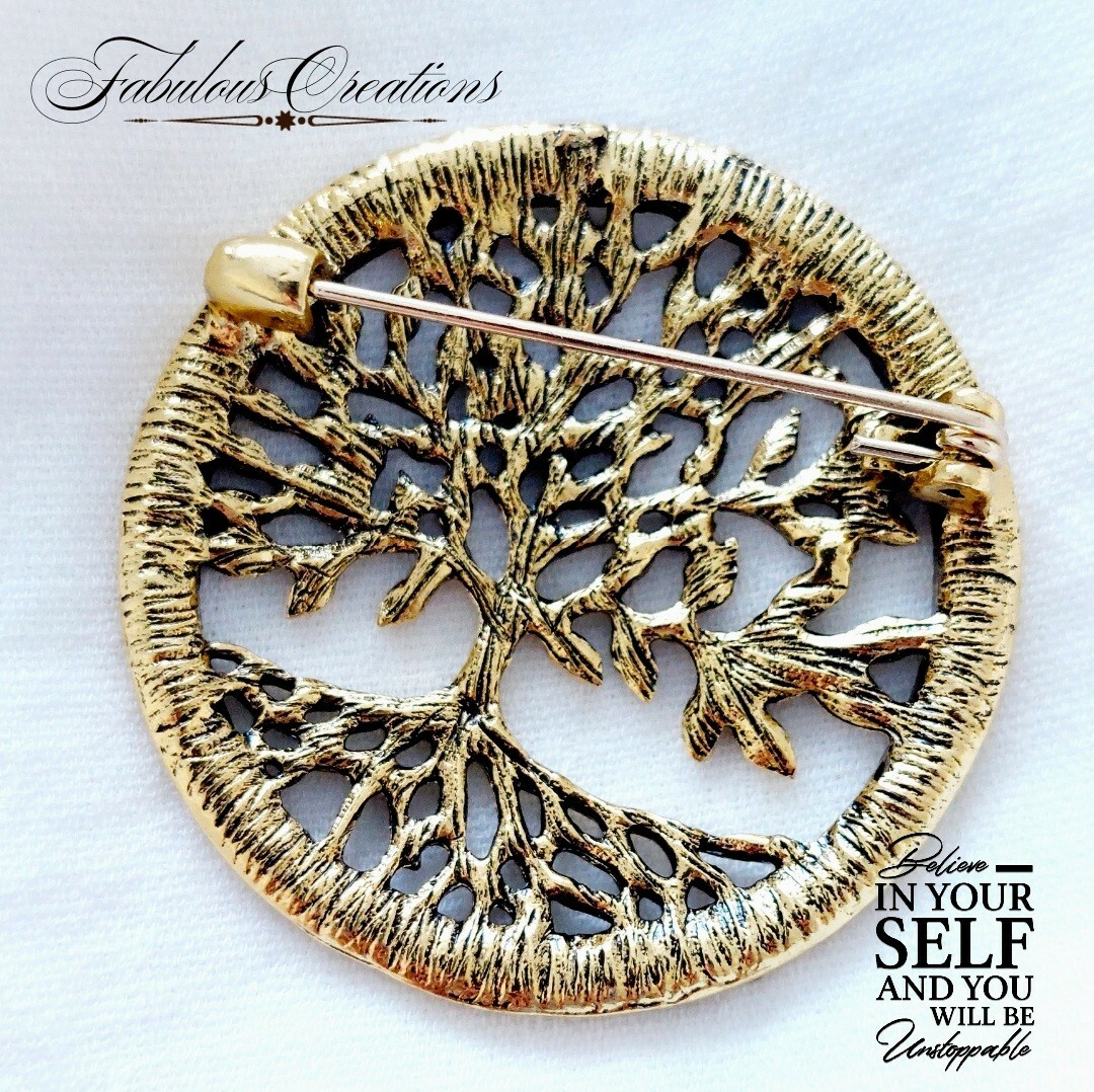Luxury Vintage Gold tone Family Tree of Life Brooch Crystal Broach Pin ...