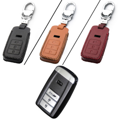 New Leather 3 Button Remote Key Bag Case Fob Holder Chain For Acura ...