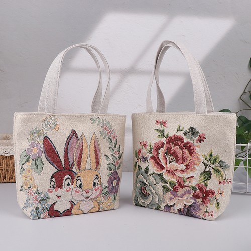 Embroidery Canvas Bag Cute Butterfly Rabbit Peony Tote Bag Small ...