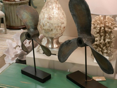 PAIR COASTAL BEACH PROPELLERS PROPS ON STANDS DISPLAY STATUE BOAT ...
