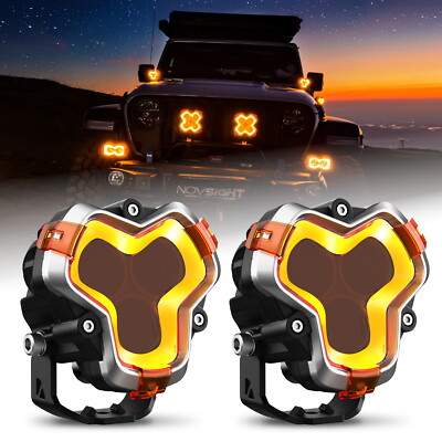 NOVSIGHT 3" LED Pods Driving Lights Work Light Bar 96W 6000K Amber ...