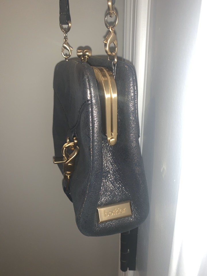 Botkier Crossbody Clutch Handbag Marbled Metallic Charcoal Leather Gold ...