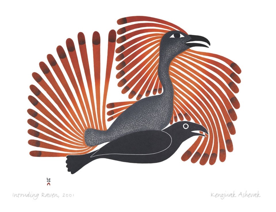 Intruding Raven, 2001 by Kenojuak Ashevak, Inuit Art Card, Cape Dorset ...
