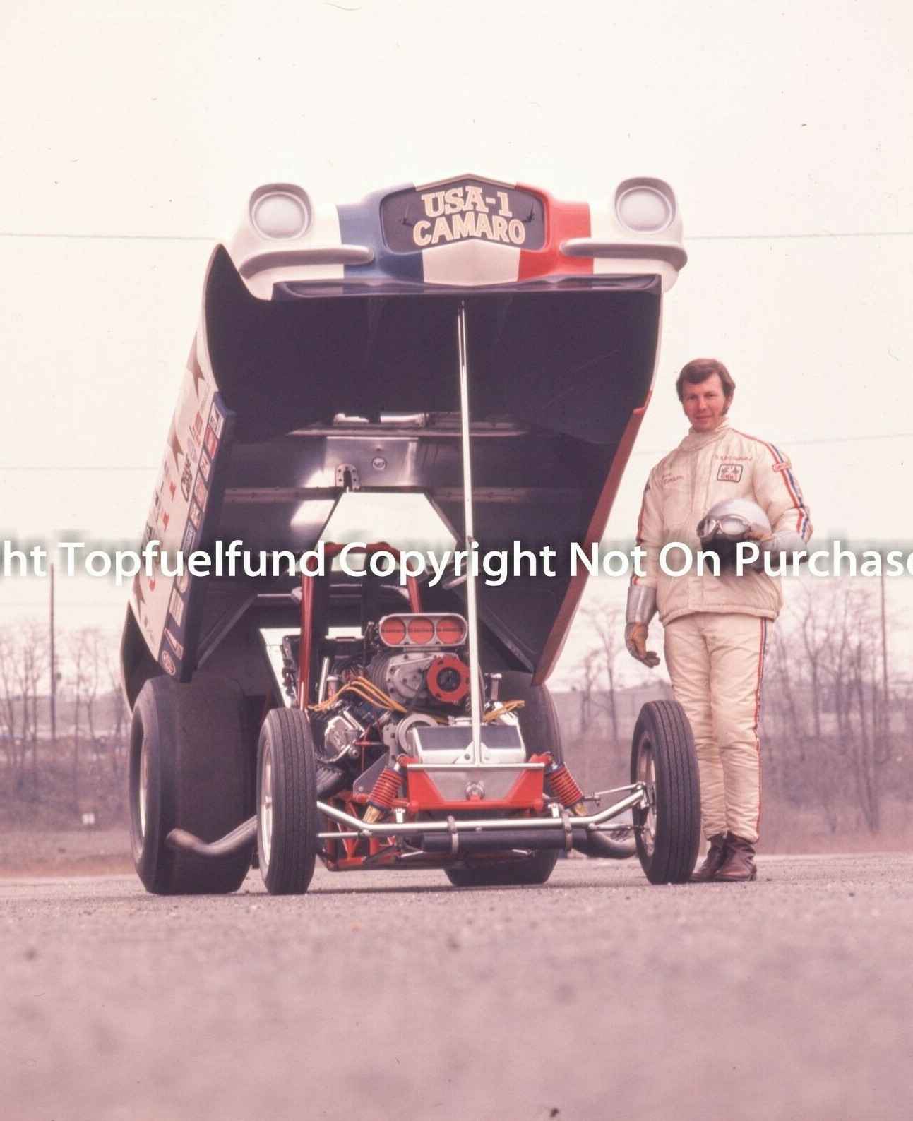 Bruce Larson Posing with USA 1 Circa 1970 Camaro 8x10 NHRA Funny Car ...