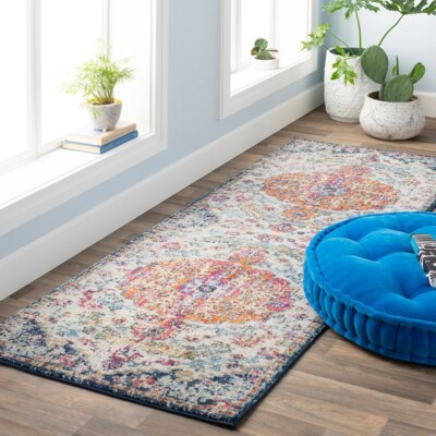 New 16 ft Runner Rug Exquisite Accent Boho Style Carpet Blue Decor ...