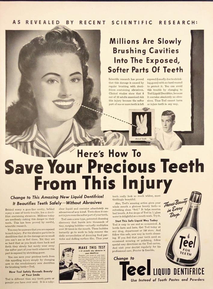 1942 Teel Liquid Dentifrice Smiling Woman Dentist Teeth Vintage Print ...