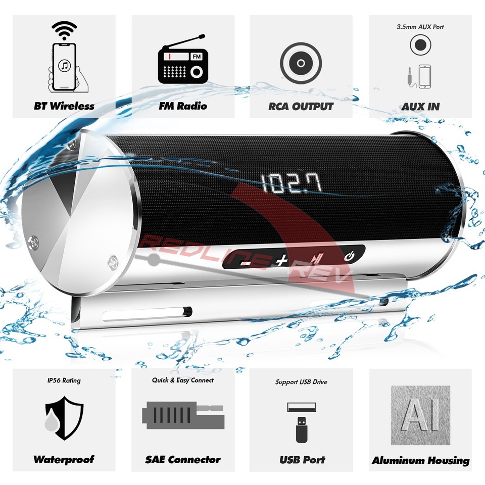 Waterproof Motorcycle Stereo 4 Speakers Audio System Bluetooth Amp ...