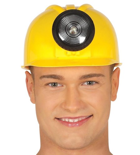 BUILDER HAT Yellow Miner with Light Construction Helmet Plastic Fancy ...