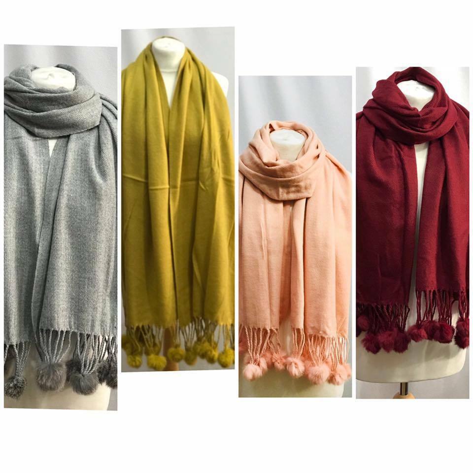 Women's Winter Warm Scarves Big Scarf Collar Faux Fur Pom Pom Plain ...