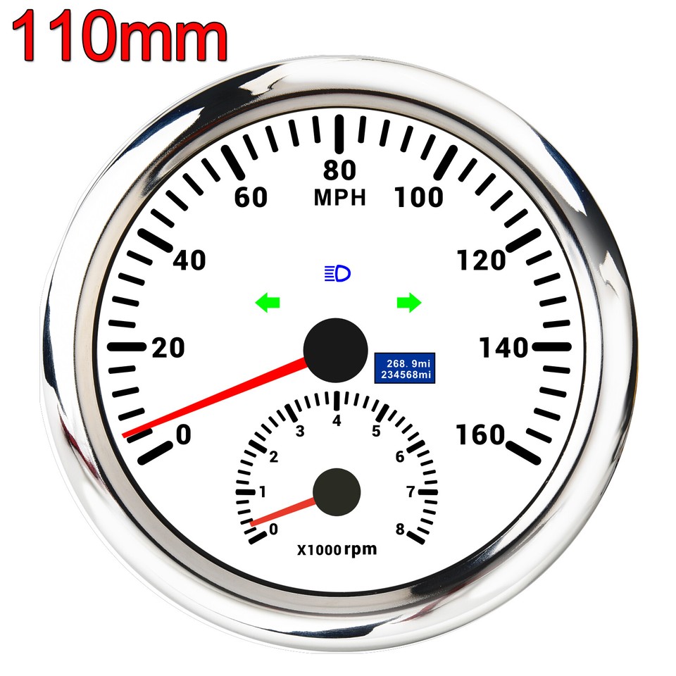 110mm GPS Speedometer 0-160MPH with Tachometer 8000RPM & 110mm 4 in 1 ...