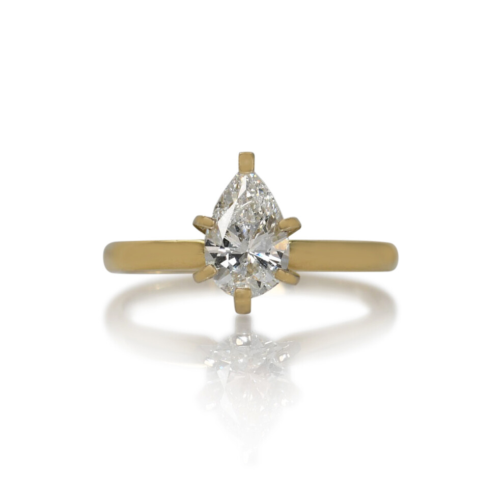 14K Yellow Gold Pear Shape Diamond Ring, .90ct - Gem