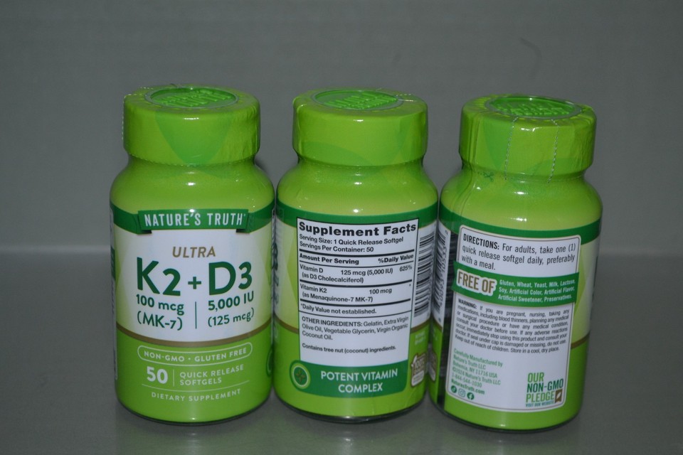 (3) Nature's Truth Ultra K2 100 MCG MK-7 + D3 5000 IU 125 MCG 50 ...
