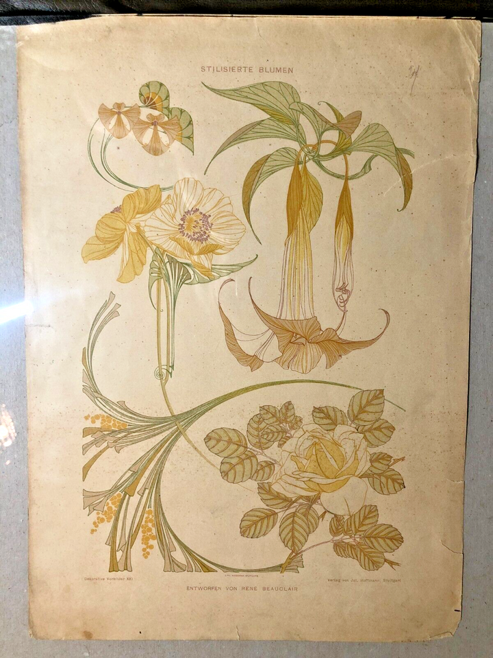 ART NOUVEAU FLOWERS, A&C DESIGNS, BY RENE BEAUCLAIR DEKORATIVE ...