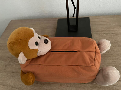 Fabric Monkey Tissue Box Holder For Bathroom / Living Room Orange Brown ...
