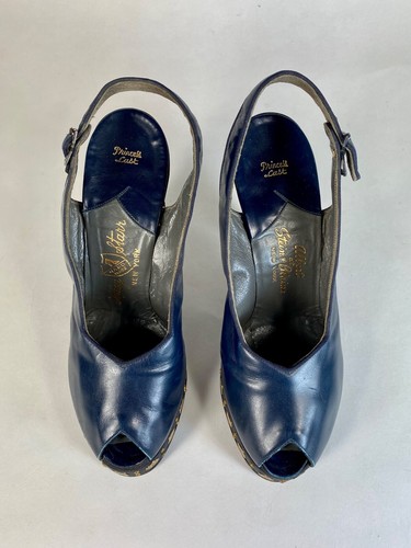 Vintage 1940's MACKEY STARR navy leather platform heels with spangles ...