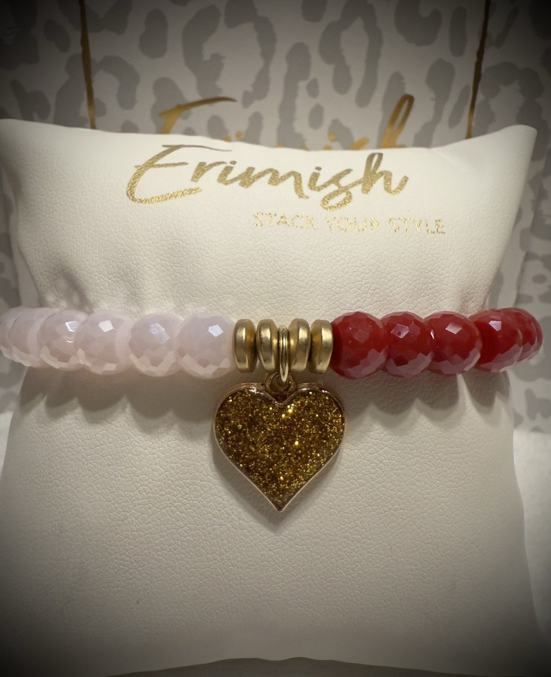 New ERIMISH Bracelet-Red & Pink- Valentine Glitter Heart- 5 Colors ...