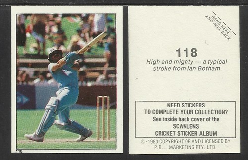 AUSTRALIA 1983 SCANLENS CRICKET STICKERS SERIES 2 - IAN BOTHAM (ENGLAND ...