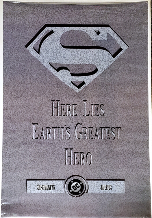SUPERMAN'S TOMBSTONE Death of Superman 1993 Official DC Comics 23x35 ...