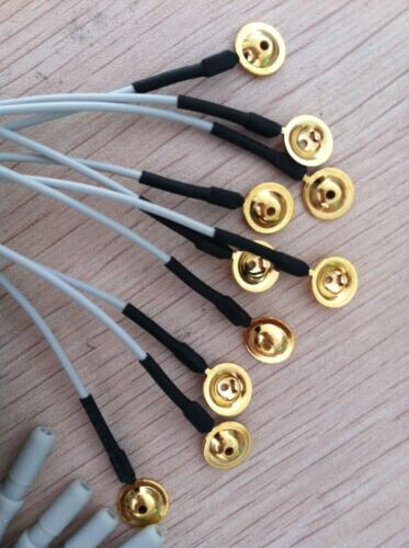 10 Lead EEG Cable Disc Electrode 1.5mm Golden Plated Cup Electrodes for ...