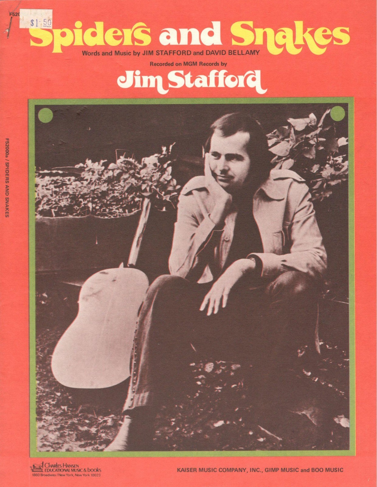 JIM STAFFORD "SPIDERS AND SNAKES" SHEET MUSIC-PIANO/VOCAL/GUITAR/CHORDS ...