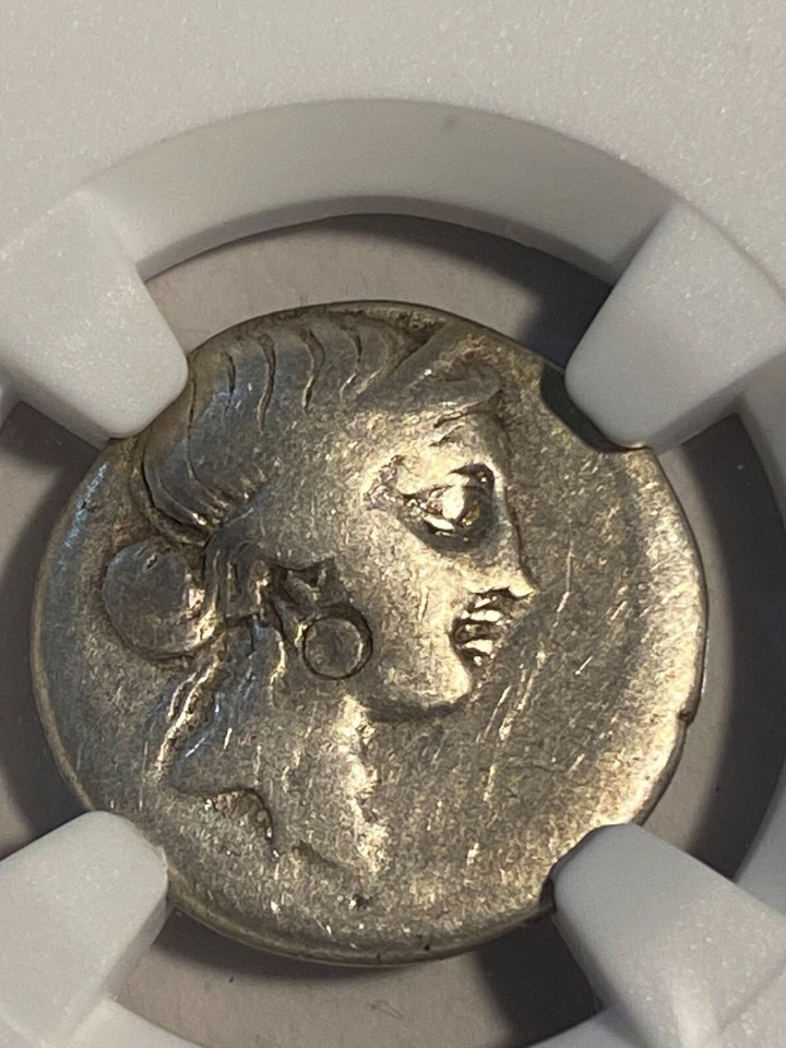 #A8095,Julius Caesar AR Silver Denarius Venus Aeneas Anchises NGC F ...