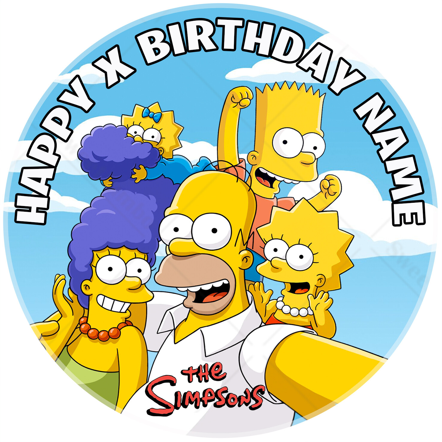Simpsons Homer Cake Topper Bart Lisa Marg Personalised Round Circle ...