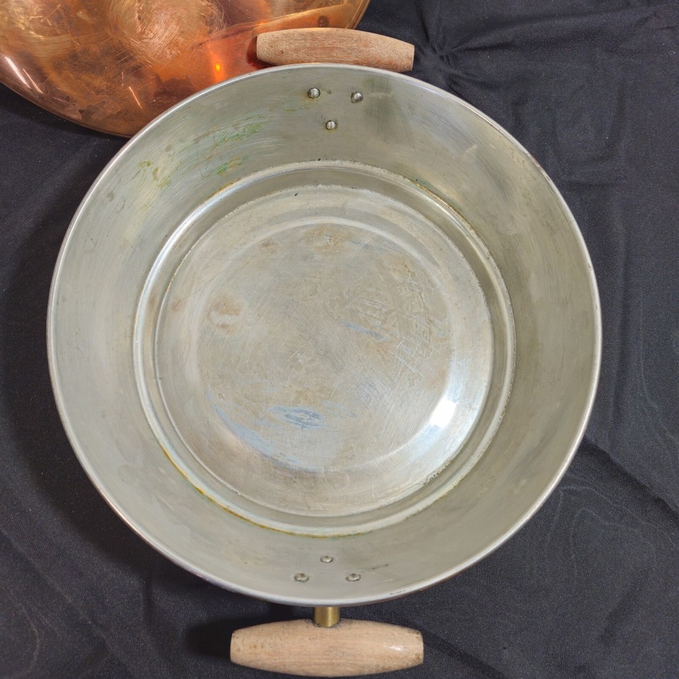 Copper Cooking Stew Stock Pot 2 Handle Pot & Lid w Wood Handles Made In ...