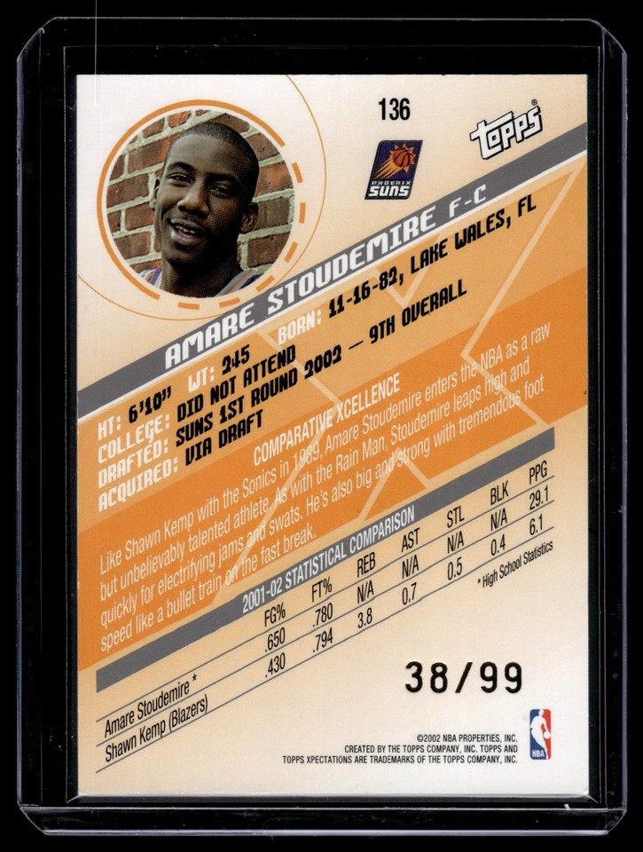 Amare Stoudemire 2002 Topps Xpectations Card 38/99 #136 | eBay