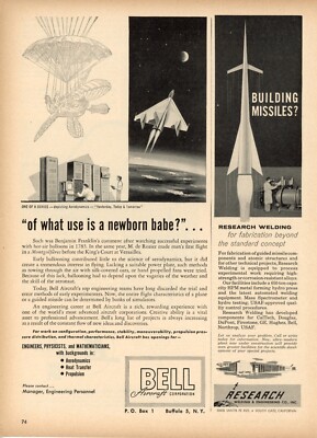1956 Bell Aircraft Ad History of Aerodynamics Hiring Engineers ...