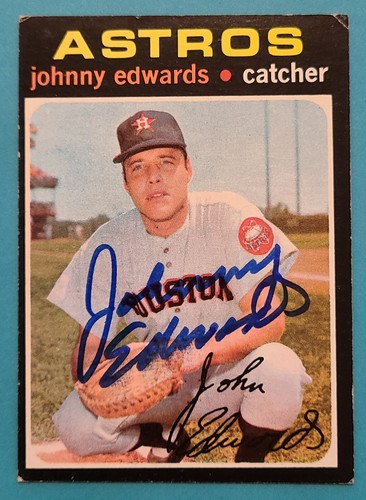 JOHN JOHNNY EDWARDS Hand Signed 1971 Topps #44 Houston Astros Autograph ...