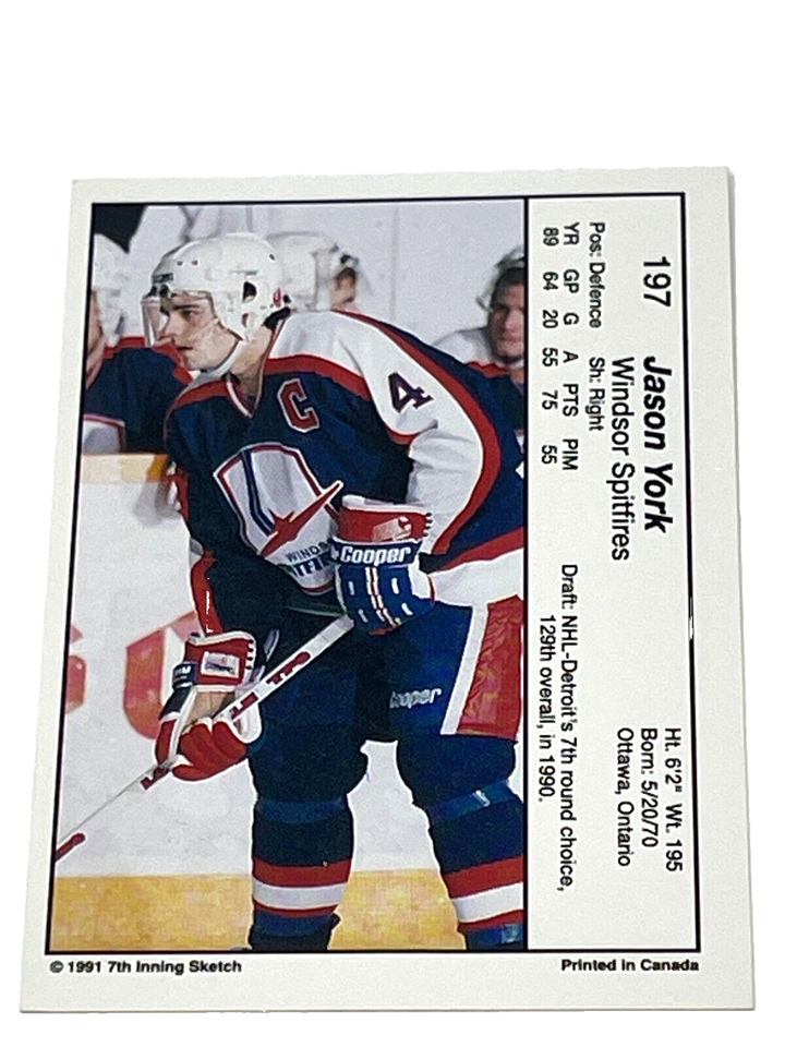 1991-Jason York-7th Inning Sketch, Hockey, D, Windsor Spitfires. OHL ...