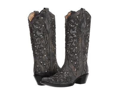 Corral Boots Z47120 Grey Studded Tooled-Inlay Snip Toe Cowboy Boot Size ...