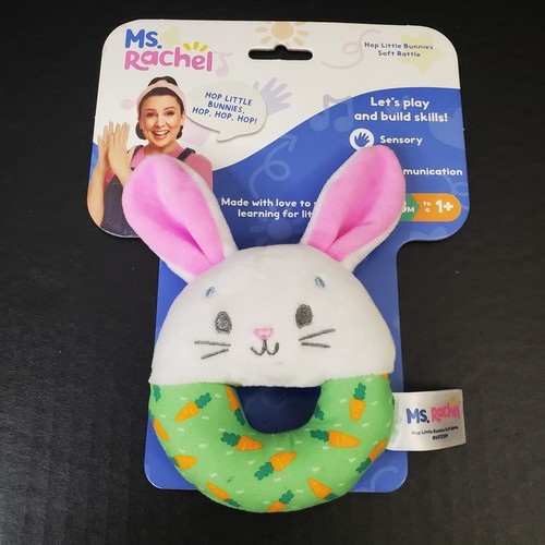 Ms. Rachel Hop Little Bunnies Soft Ring Rattle Plush Grabber Baby Bunny ...