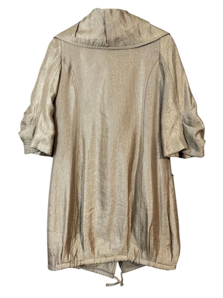 Zoa New York Metallic Gold Jacket Size S Pockets Ruched Sleeves ...