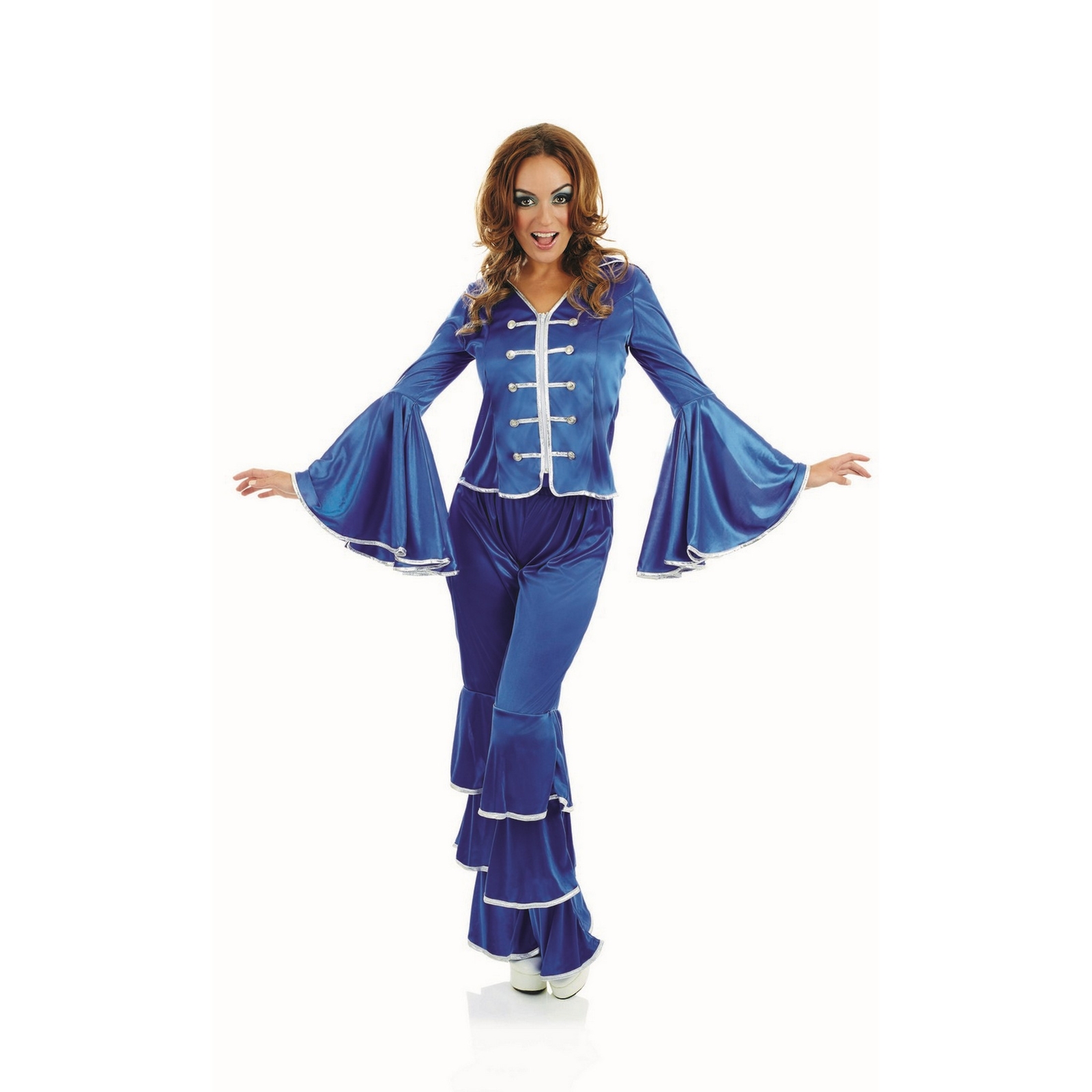 Womens 1970s Blue Dancing Queen Costume S-XXL Ladies 70s Pop Disco ...