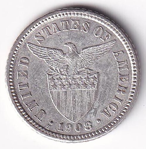 1908-S US Philippines 10 CENTAVOS United States of America Silver Coin ...