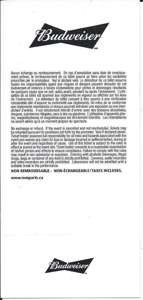 QMJHL Ticket - Quebec Remparts 20th Anniversary MATHIEU MELANSON #91 | eBay