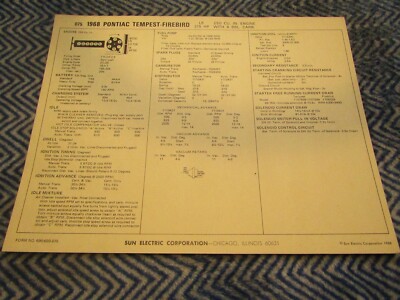 1968 PONTIAC TEMPEST FIREBIRD 215 HP 250 CU IN 4 BBL SPECIFICATION ...